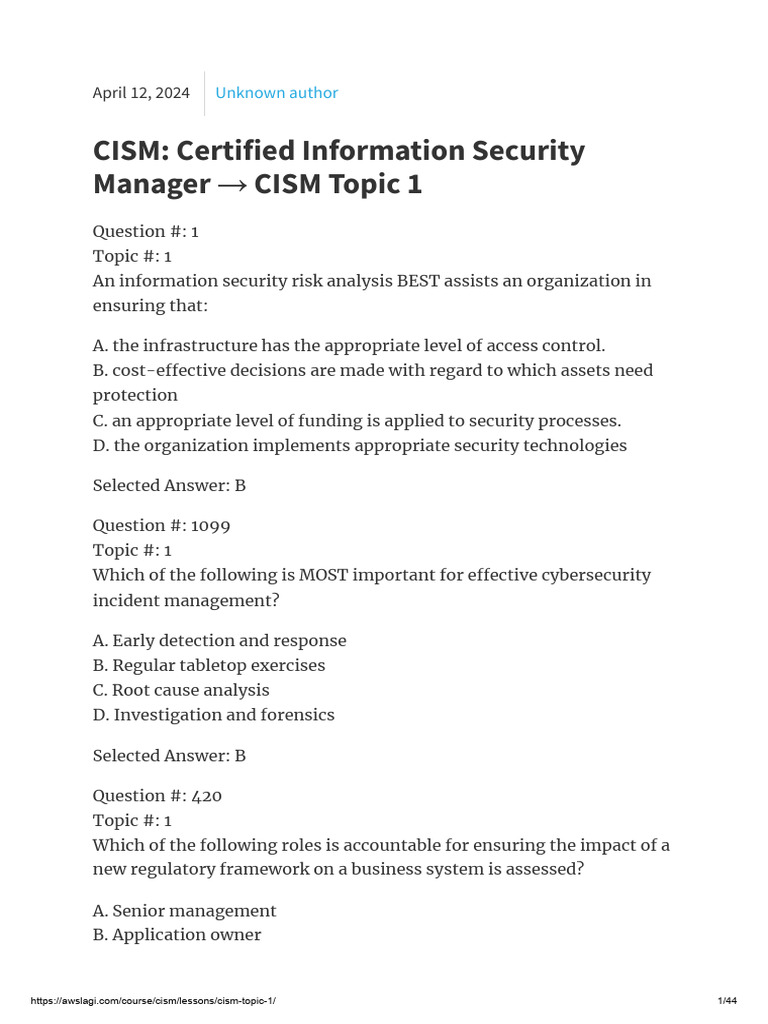 CISM Study Guide: Key Risk Management Insights | PDF | Information ...