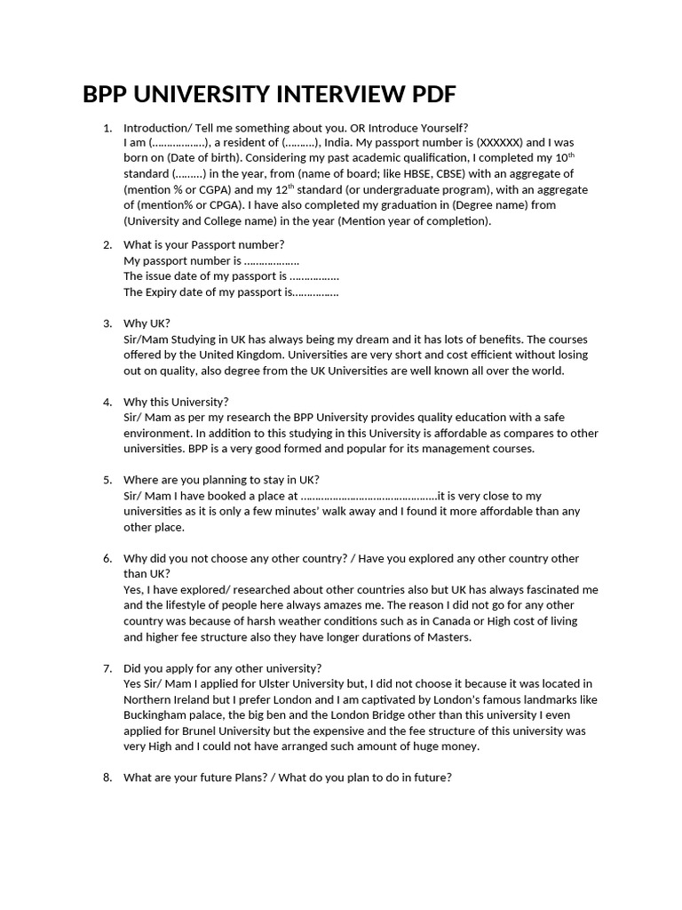 BPP University Interview PDF | PDF | Cost Of Living | Social Media
