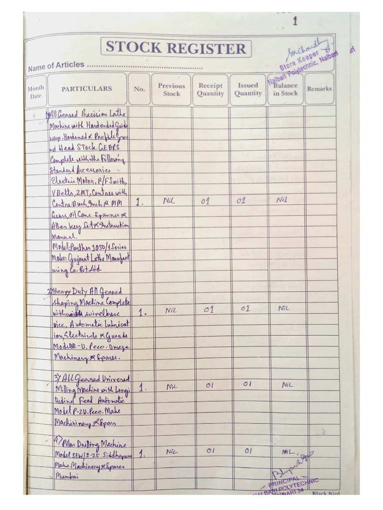1 Stock Register 1 | PDF
