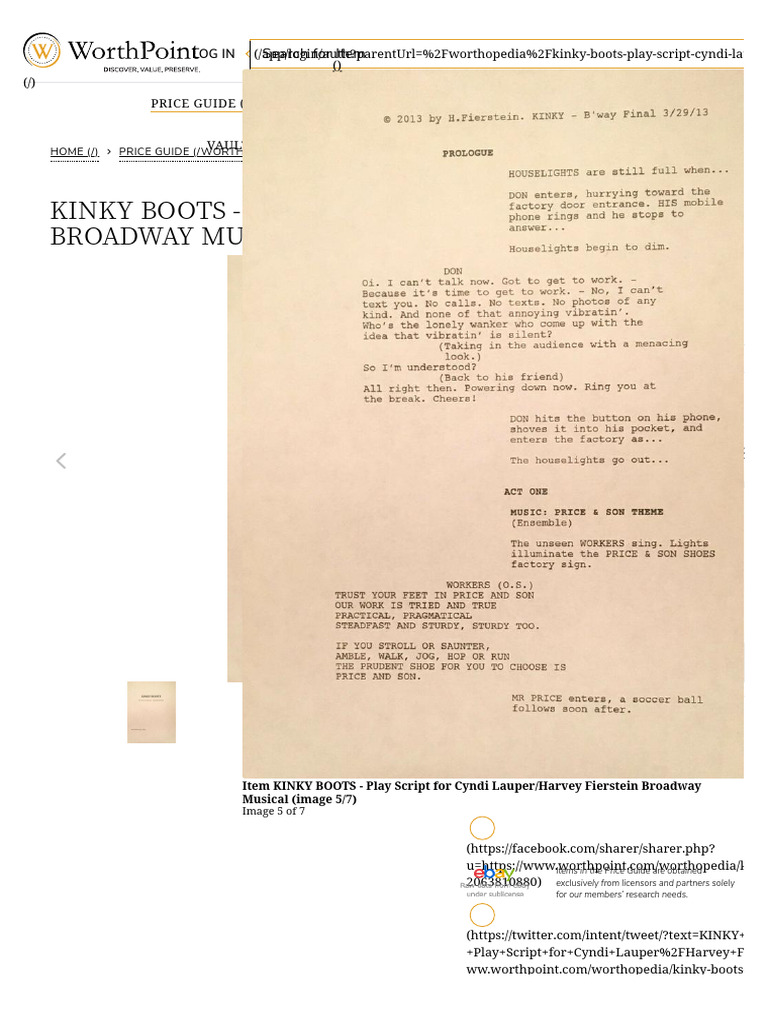 KINKY BOOTS - Play Script For Cyndi Lauper:Harvey Fierstein Broadway ...