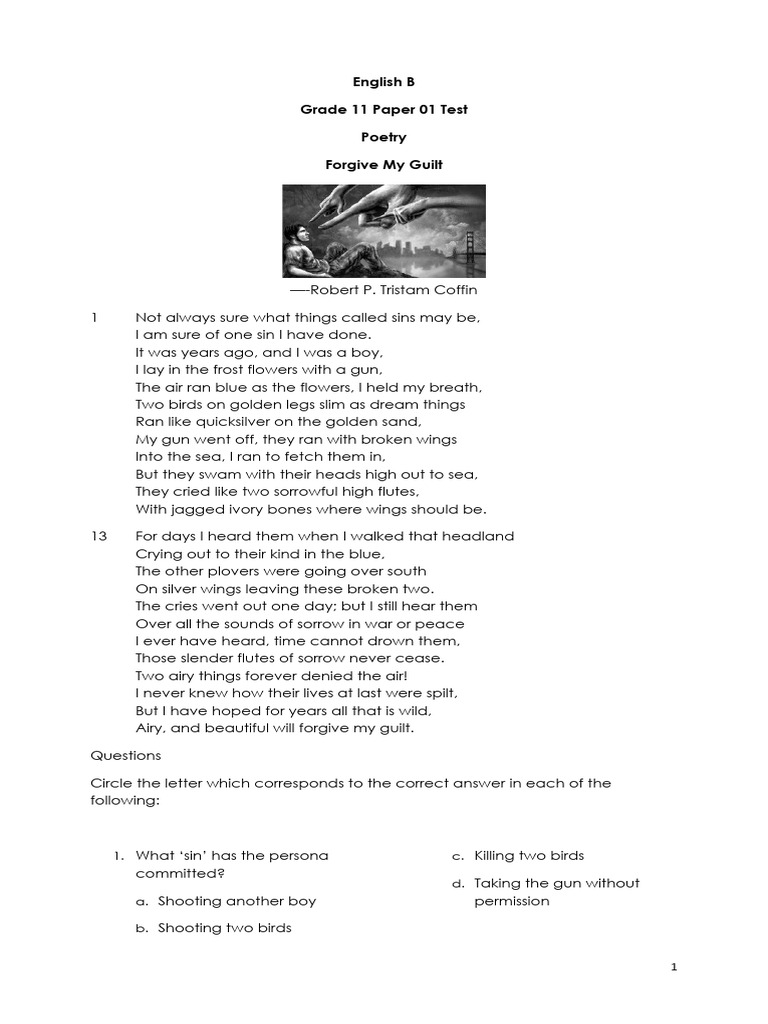 Paper 01 Lit Practice-Grade 11 Test | PDF | Poetry