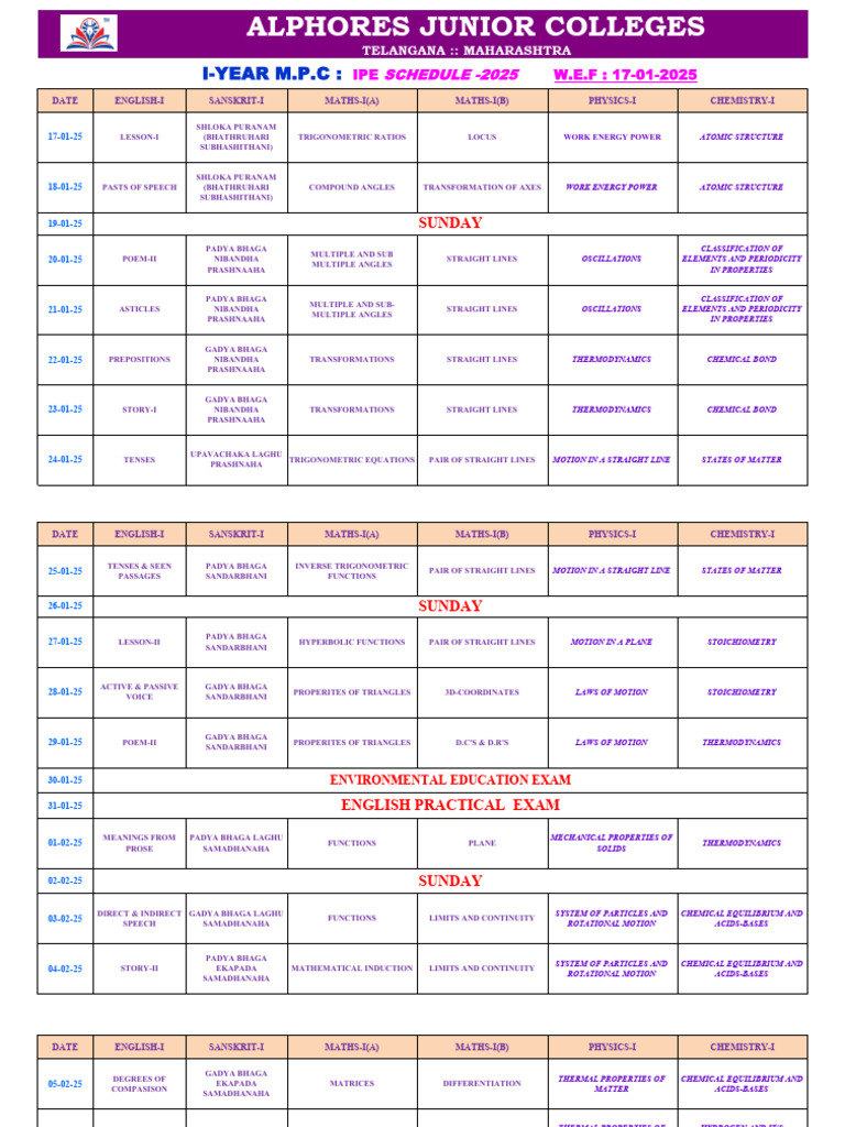 I Year MPC - Ipe Schedule Jan-2025 | PDF | Thermodynamic Equilibrium | Derivative
