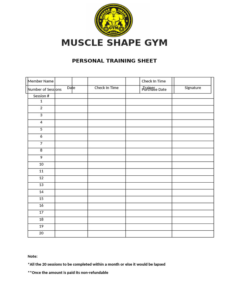 Gym Personal Training Log | PDF