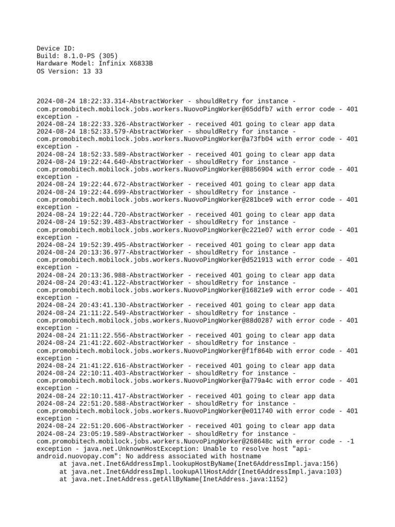 NuovoPingWorker Error Log Analysis | PDF | Java (Programming Language) | Domain Name System