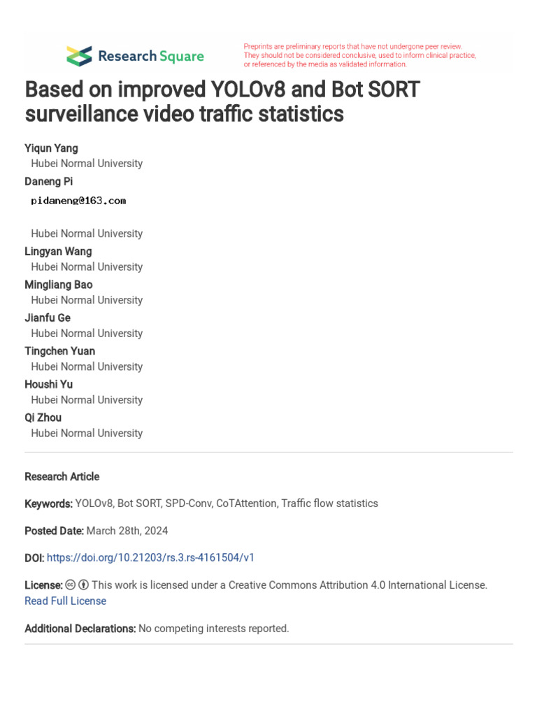 Based On Improved YOLOv8 and Bot SORT Surveillance | PDF | Deep Learning