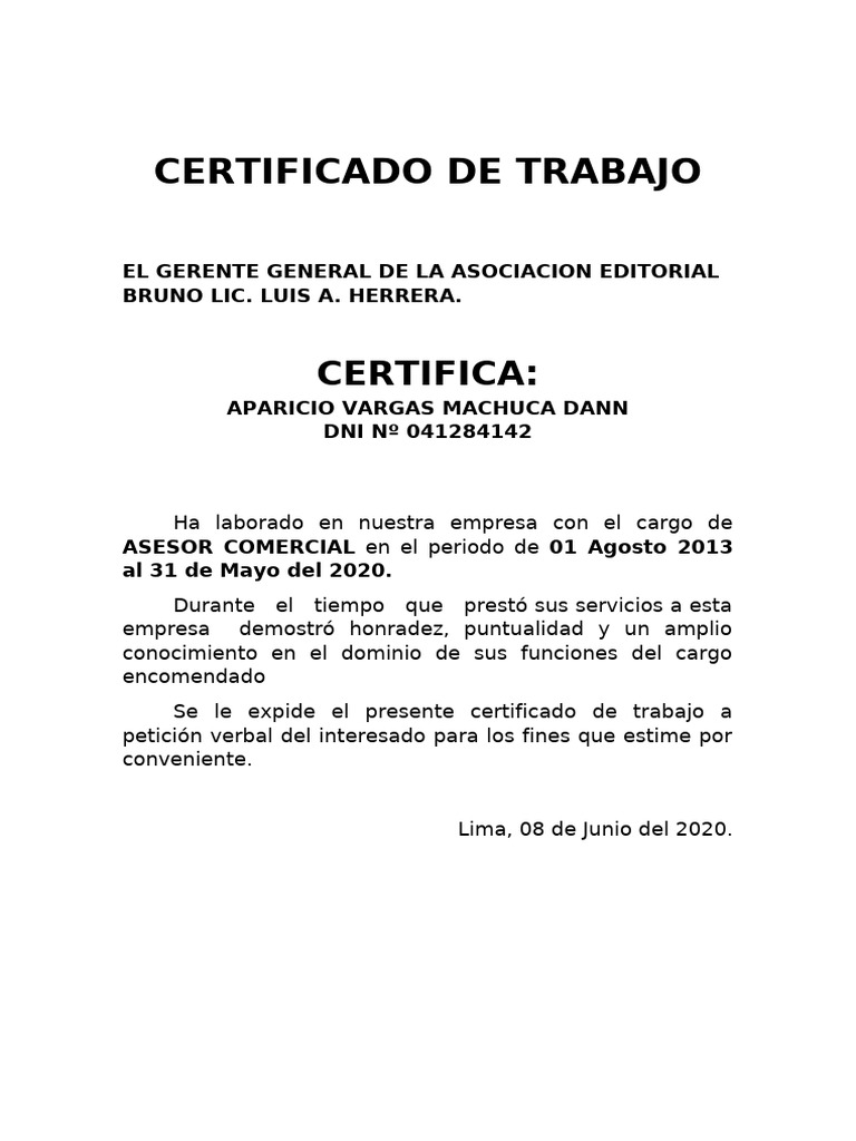 Modelo Certificado de Trabajo | PDF