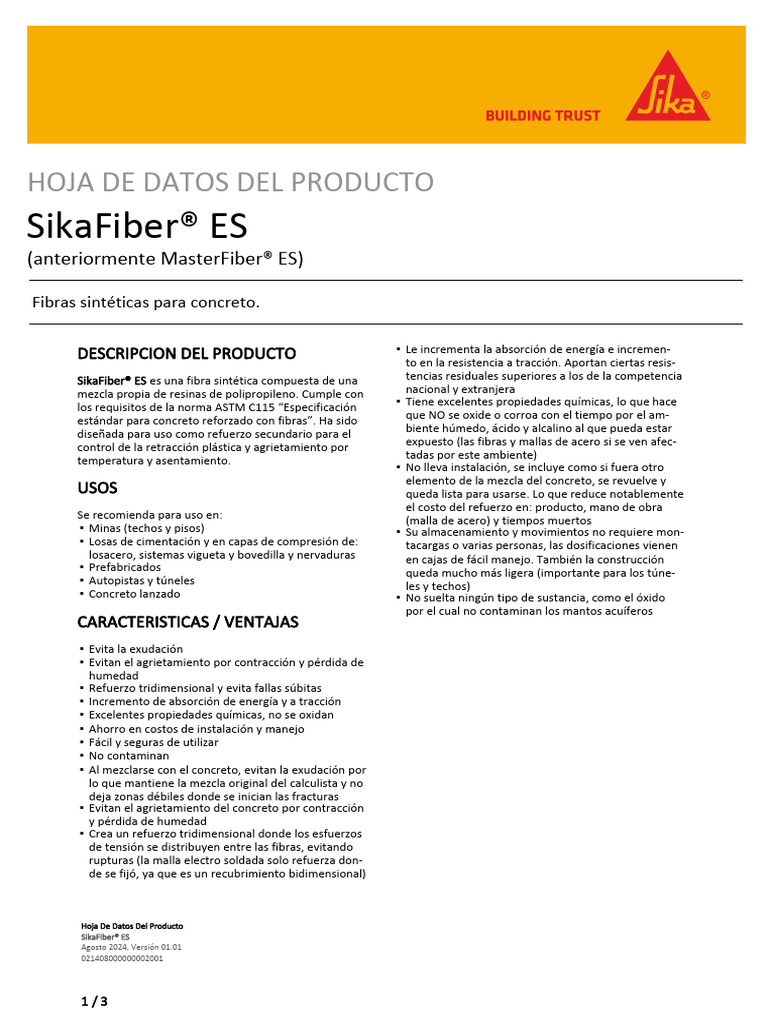 Sikafiber Es | PDF | Hormigón | Materiales