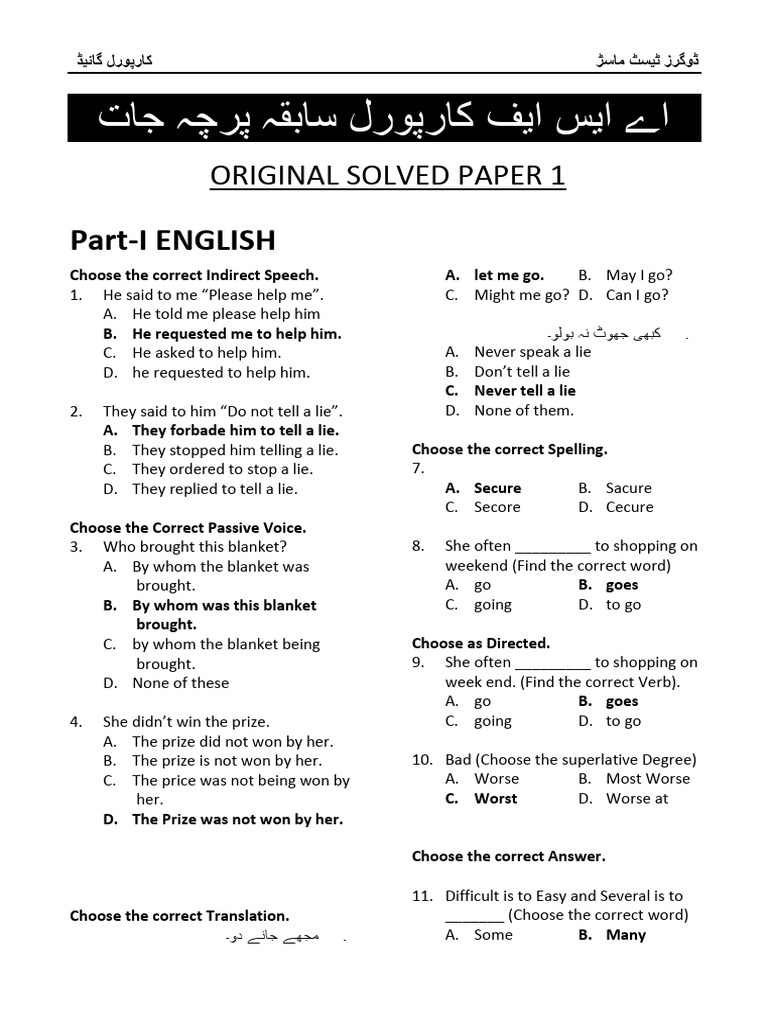 ASF Corporal Original Solved Papers | PDF