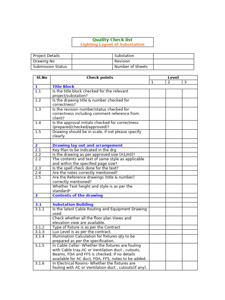 Quality Check list-Illumination-Revised | PDF | Lighting | Ac Power ...