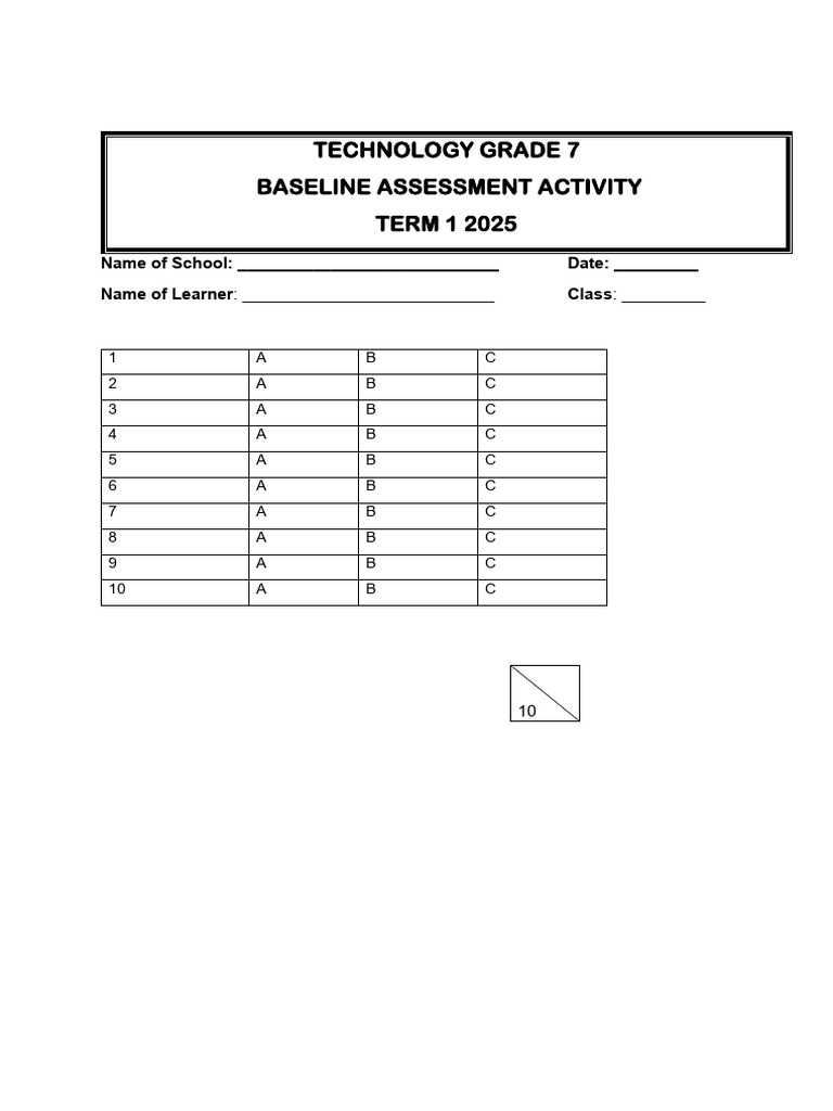 Baseline Assessment Task Grade 7 Term 1 | PDF | Machines | Tools
