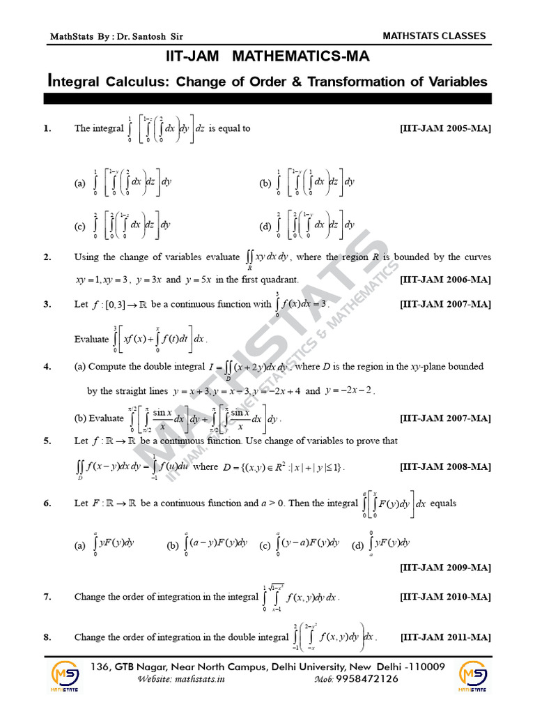 3-Change of Order _ Transformation of Variables-1 | PDF | Mathematical ...