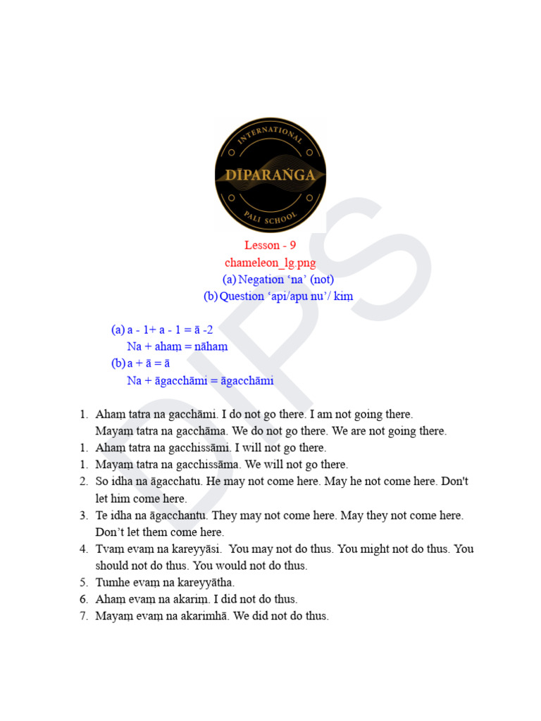 Pali Grammar: Negation and Questions | PDF | Syntax | Grammar