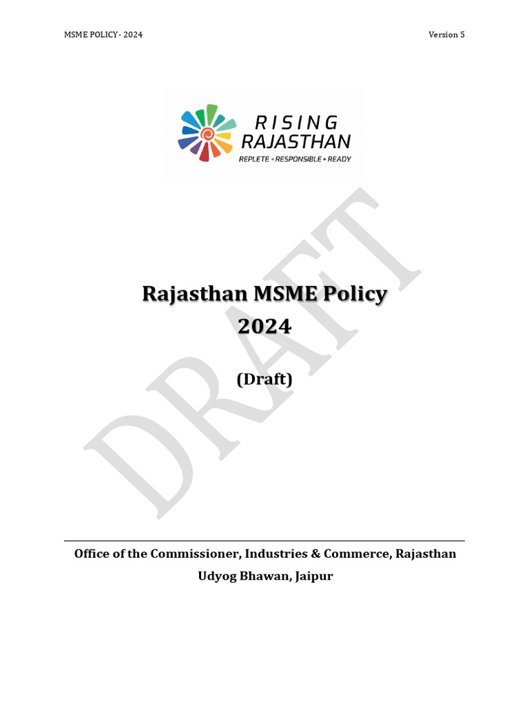 Rajasthan MSME Policy 2024 Draft | PDF | Small And Medium Sized ...
