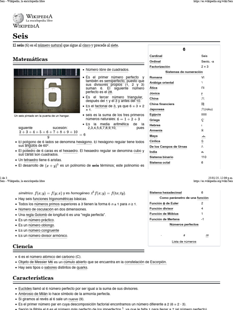 Seis - Wikipedia, La Enciclopedia Libre | PDF | Matemáticas ...