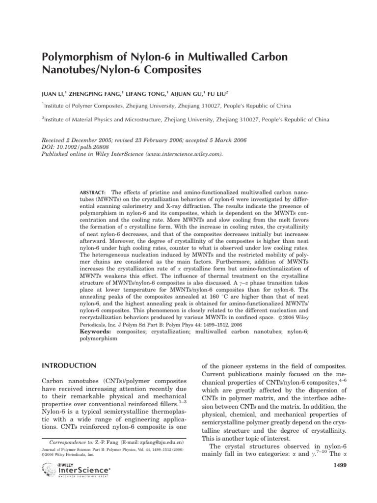 Polymorphism of Nylon-6 in Multiwalled Carbon Nanotubes Nylon-6 ...
