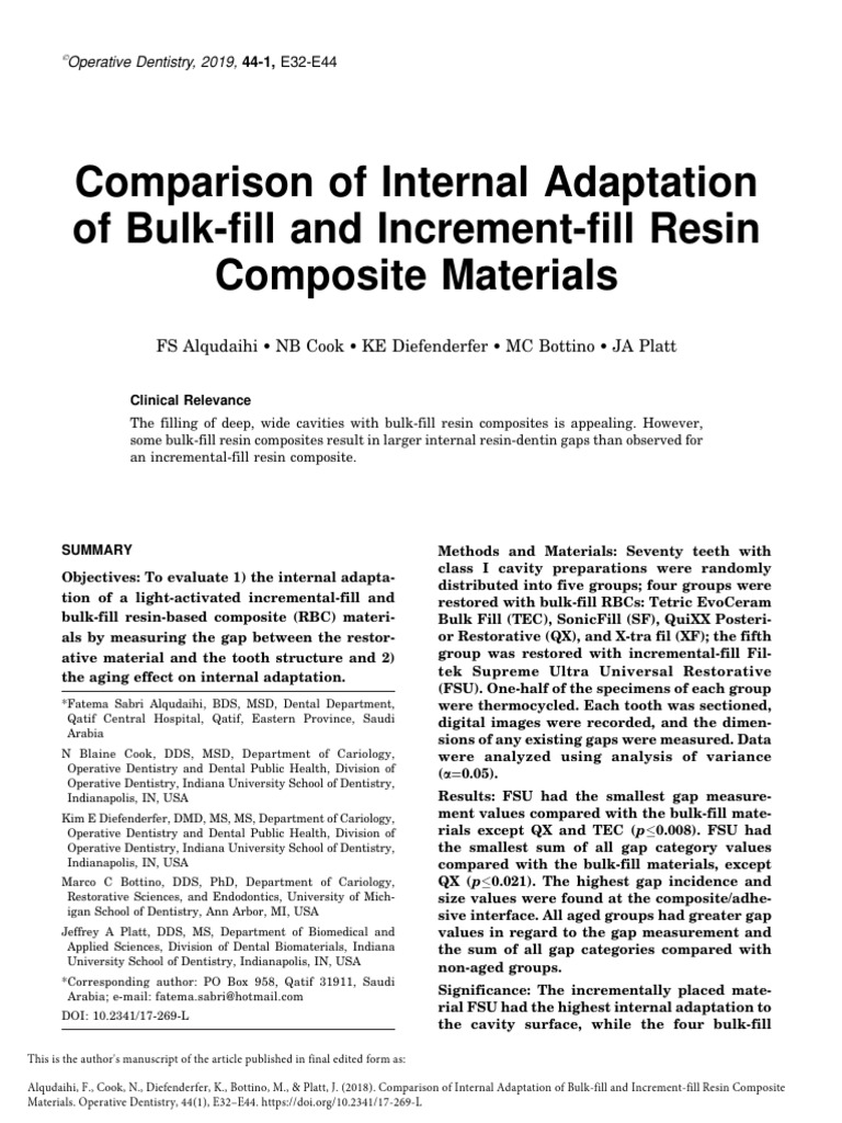 Comparison of Internal Adaptation of Bulk-Fill and Increment-Fill Resin ...