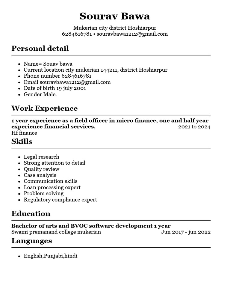 Resume Sourav Bawa | PDF