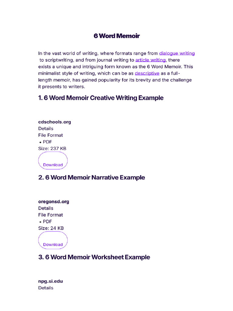6 Word Memoir | PDF