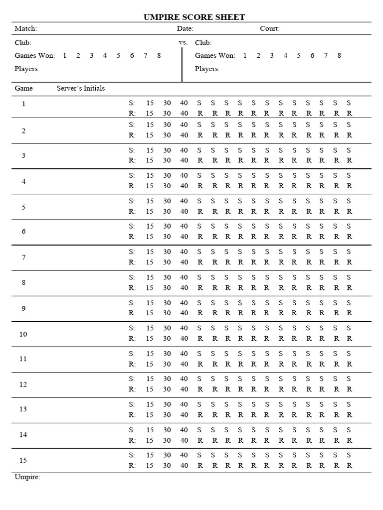 Umpire Score Sheet Template | PDF