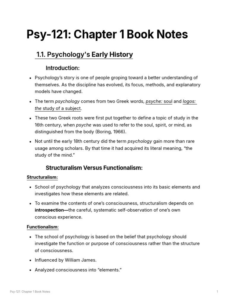 Psy-121 Chapter 1 Book Notes | PDF | Psychology | Applied Psychology