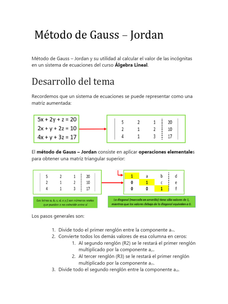 Gauss Jordan | PDF | Matriz (Matemáticas) | Conceptos matemáticos