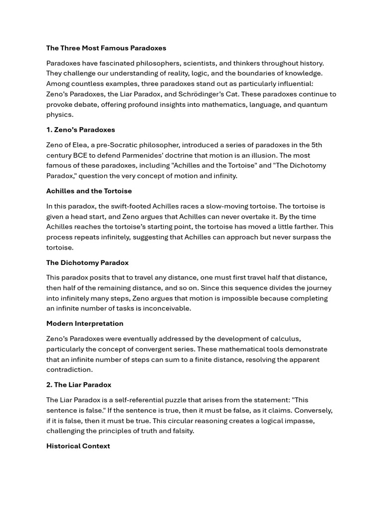 Three Influential Paradoxes Explained | PDF | Paradox | Logic