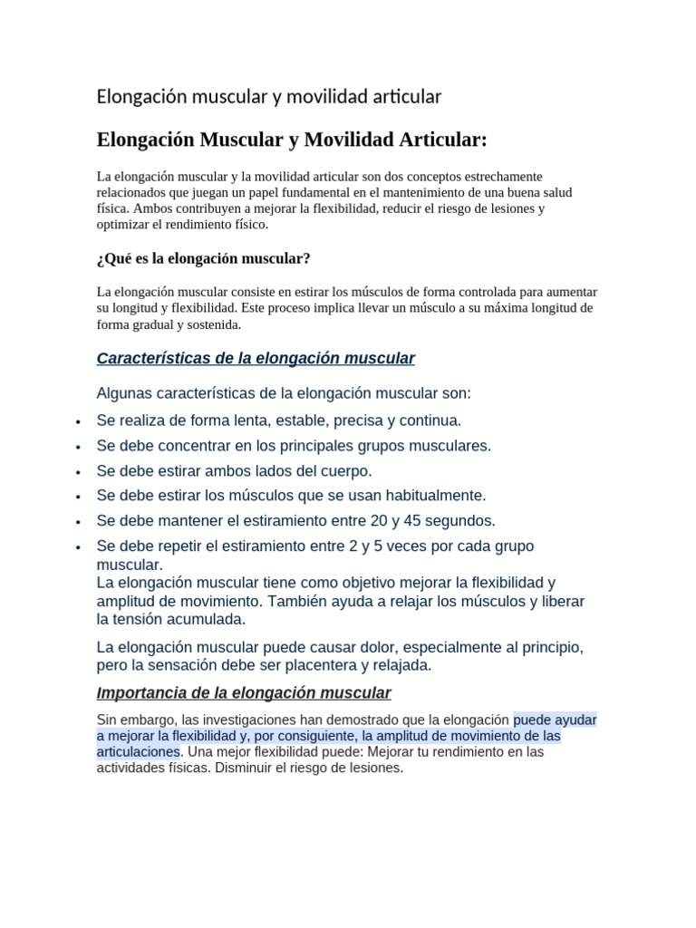 Elongación y Movilidad Articular: Claves para la Salud | PDF ...