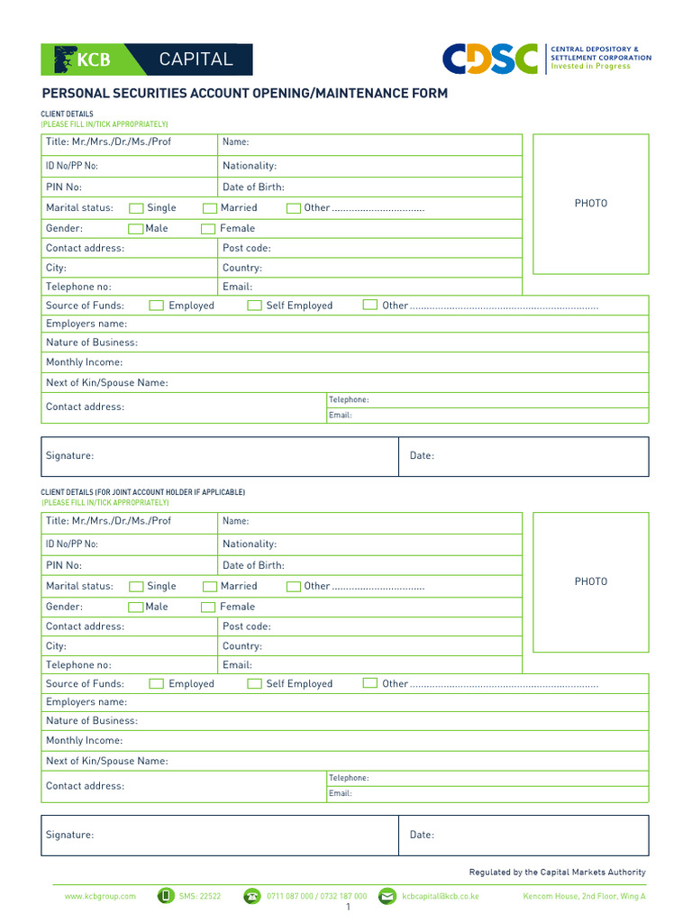 KCB Personal Securities Account Form | PDF | Legal Liability ...