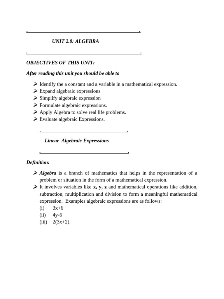Algebra, linear equations and inequalities | PDF | Variable (Mathematics) | Equations