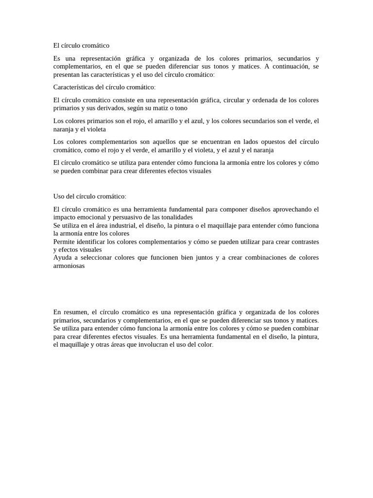 Círculo Cromático: Guía de Colores y Usos | PDF