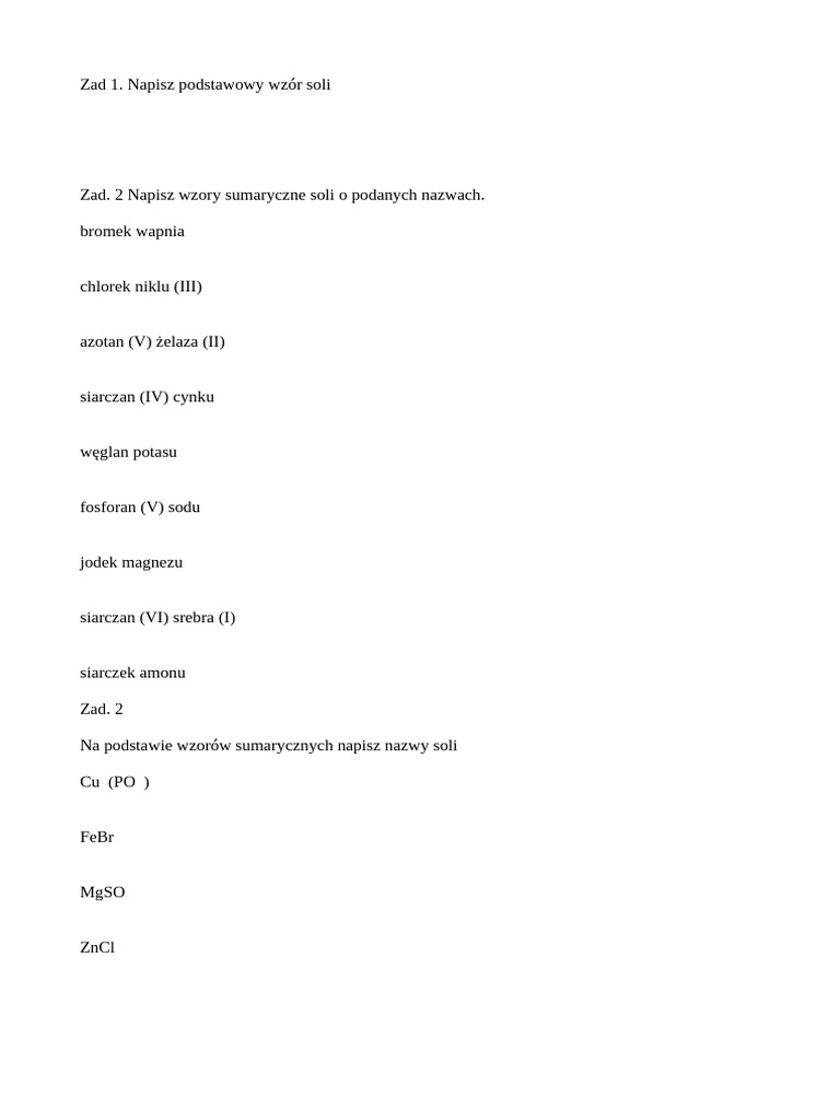 Chemia Kartkówka Sole | PDF