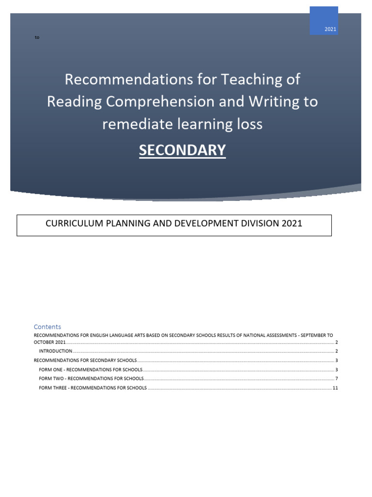 Ela Recommendations Secondary 25.10.21p.m. | PDF | Reading Comprehension | Vocabulary