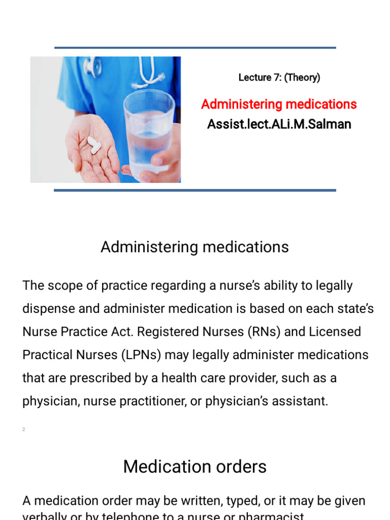 اس نظري 7 إعطاء الادوية | PDF | Medical Prescription | Pharmacology