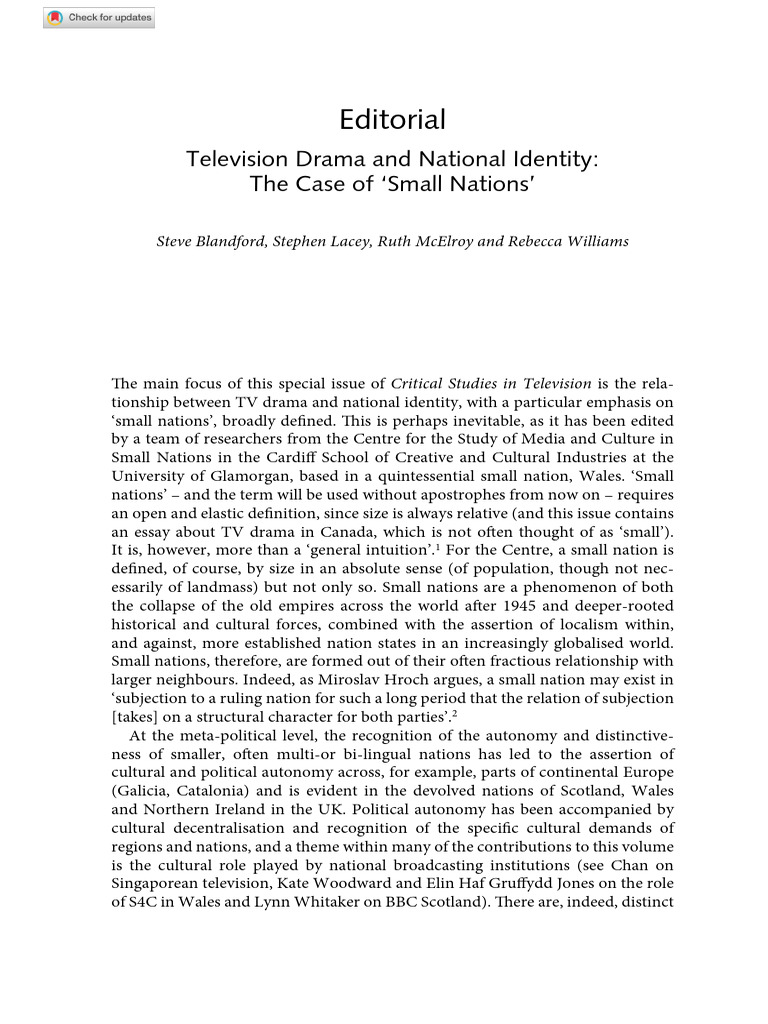 Television Drama and National Identity: The Case of Small Nations ...