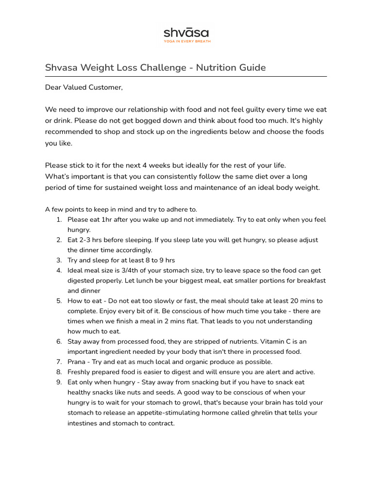 Shvasa Nutrition Guidelines | PDF | Foods | Meal