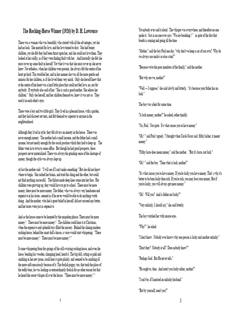The Rocking-Horse Winner Summary | PDF