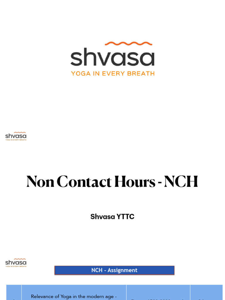 Shvasa YTTC - Non Contact Hours NCH | PDF