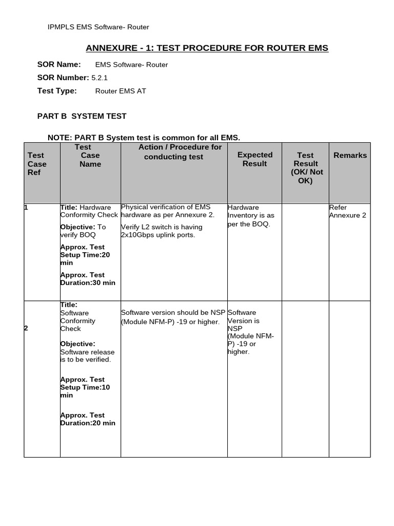 EMS Router Test Procedures | PDF | Ip Address | Network Topology