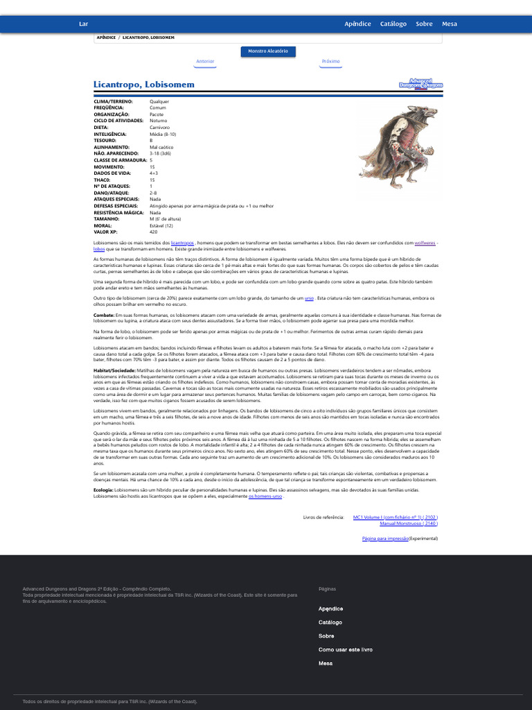 Licantropo, Lobisomem - AD&D Complete Compendium | PDF | Lobisomens | Humano