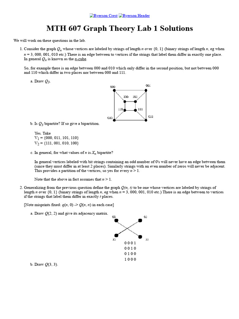 MTH 607 Graph Theory Lab 1 Solutions | PDF | Vertex (Graph Theory) | Graph Theory