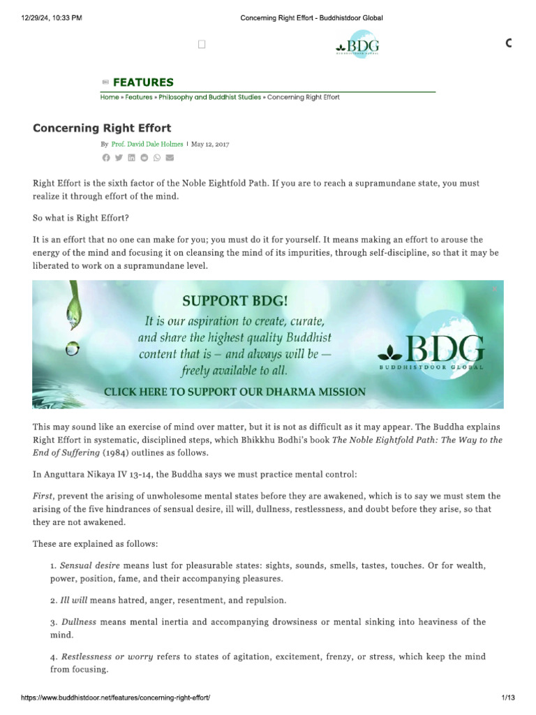 Concerning Right Effort | PDF