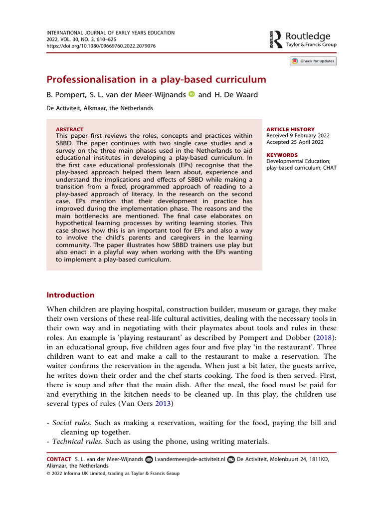 Article 11 - Professionalisation in A Play-Based Curriculum | PDF ...