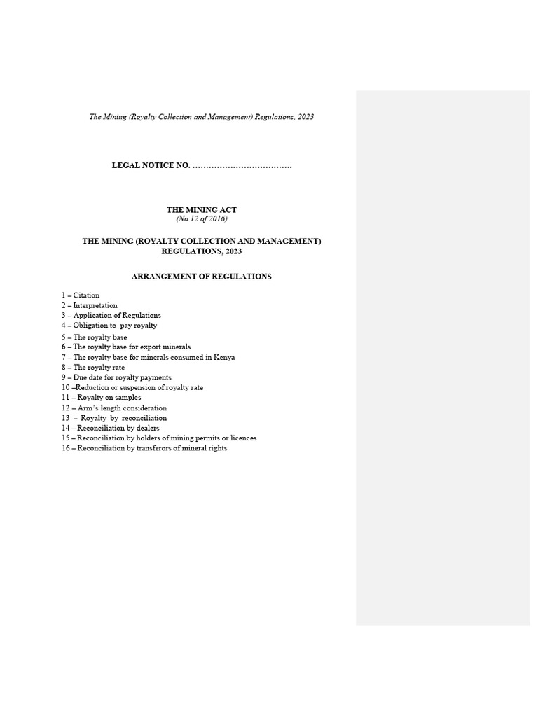 Mining Royalty Collection Regulations 2023 | PDF | Royalty Payment ...