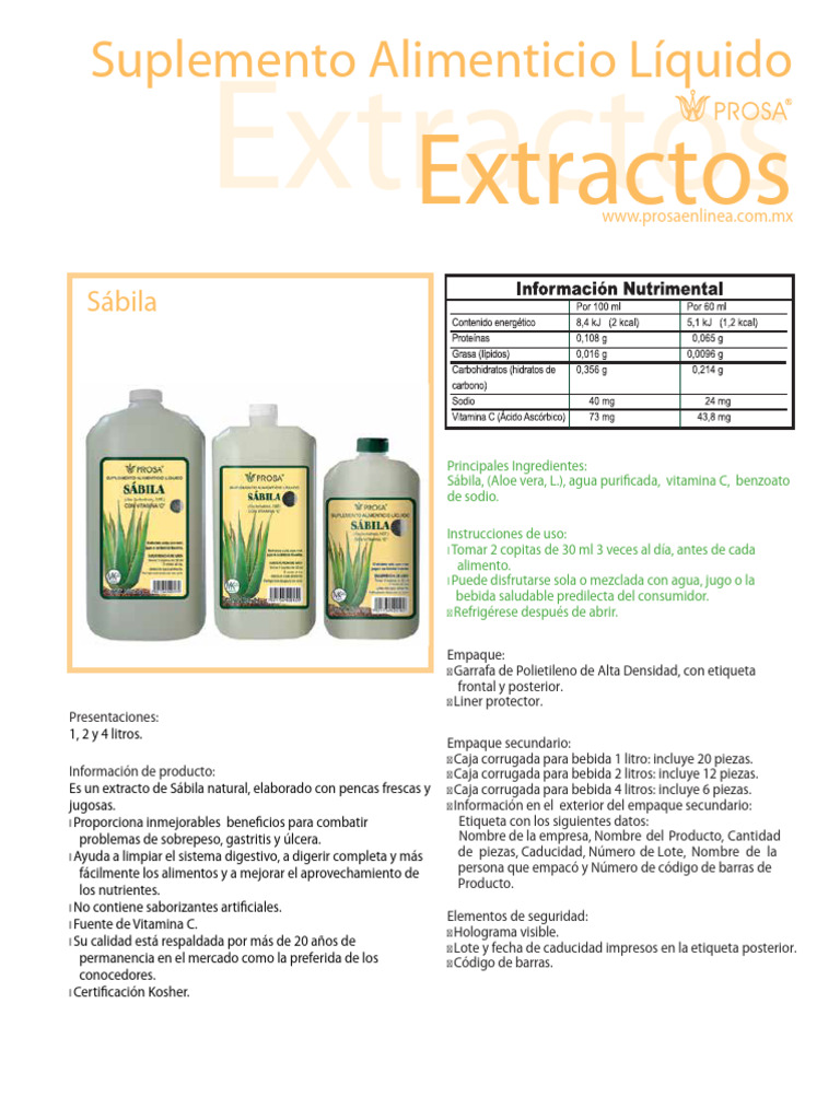 FT Extracto Sabila 2015 V2 | PDF | Alimentos | Bebida