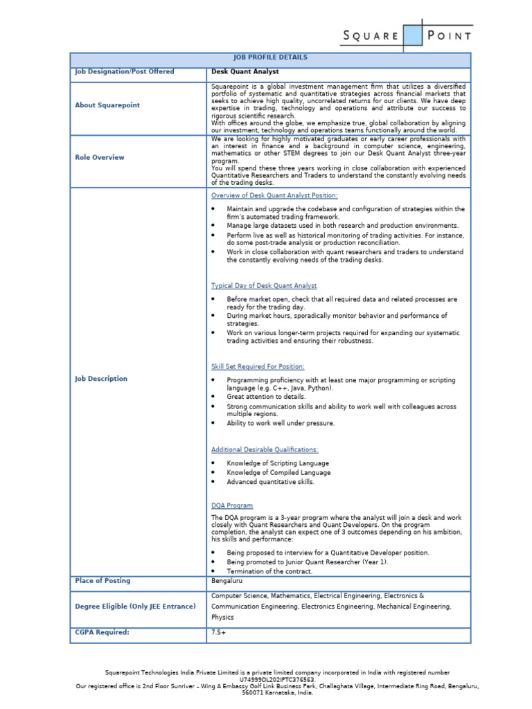Desk Quant Analyst Role 2024-25-v0.4 | PDF | Business