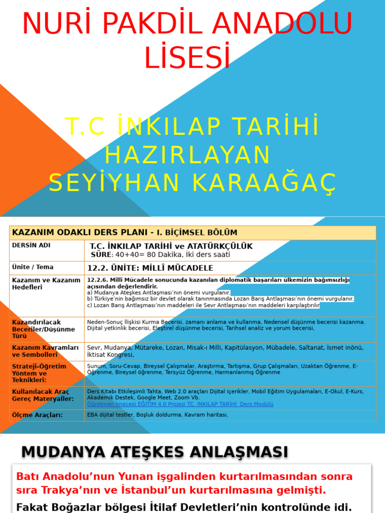 12.2.6. Mudanya'dan Lozan'a Plan - Sunum - Slaytı | PDF