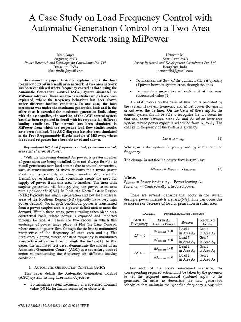 A Case Study On Load Frequency Control With Automatic Generation Control On A Two Area Network ...