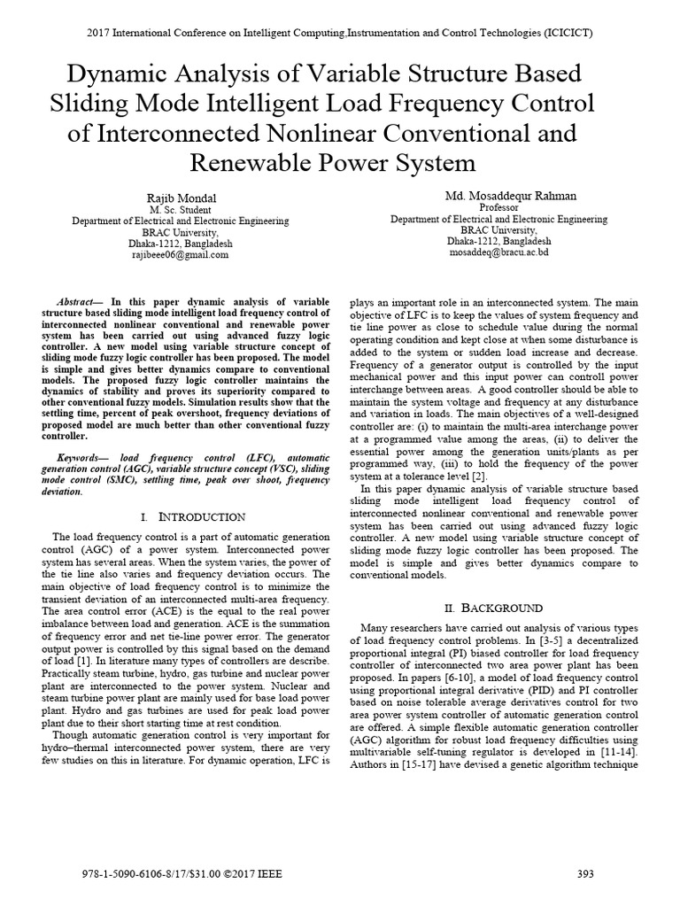 Dynamic Analysis of Variable Structure Based Sliding Mode Intelligent ...