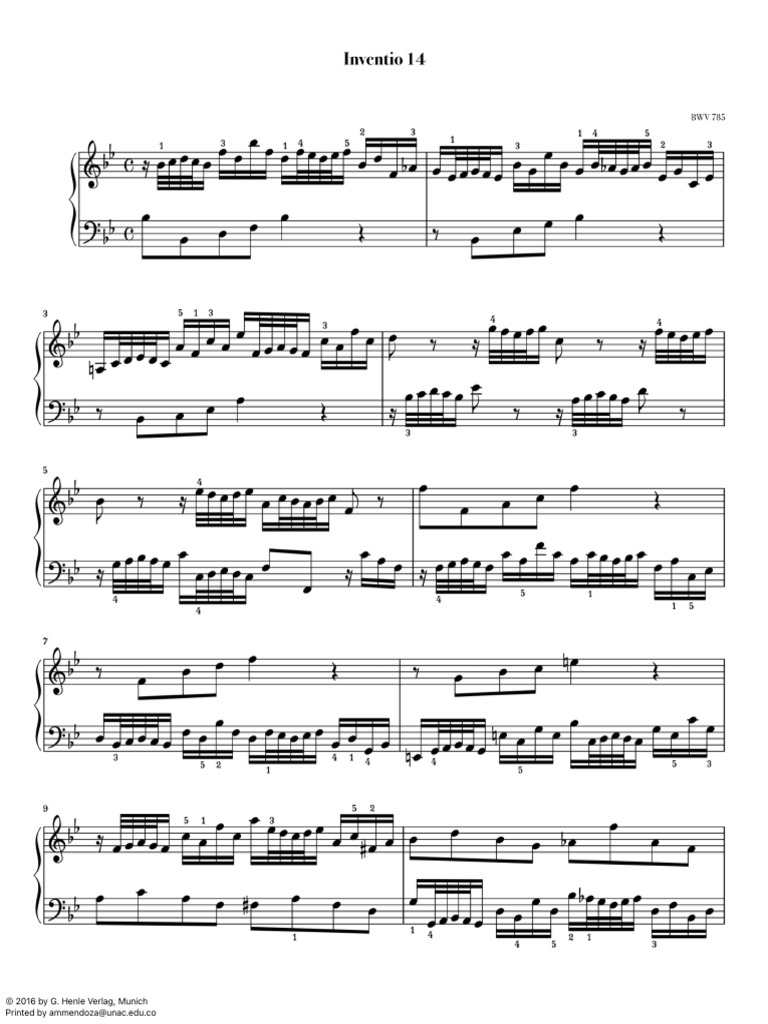 Bach-Invention 14 in B Flat Major BWV 785-Piano | PDF