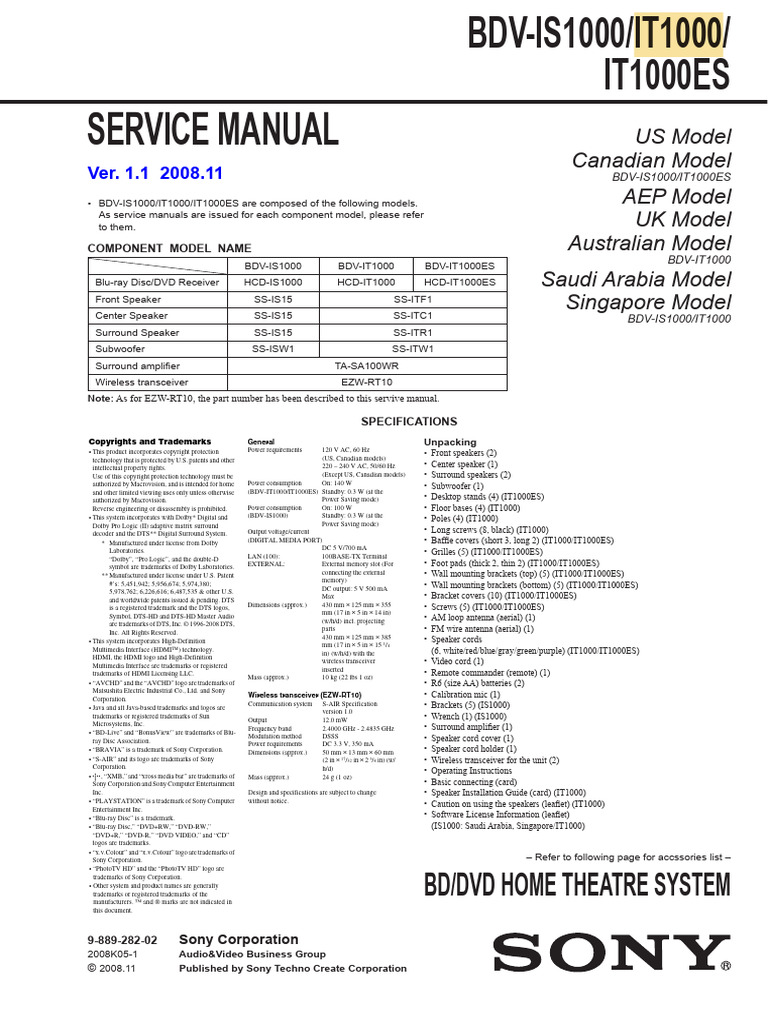 sony_bdv-is1000_it1000_it1000es_ver.1.1 | PDF | Information And ...